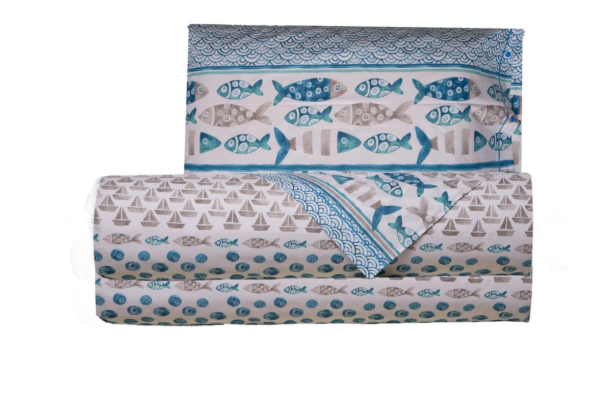 100% cotton bed sheet set made in Italy LIGHT BLUE MONGOLFIERE ...